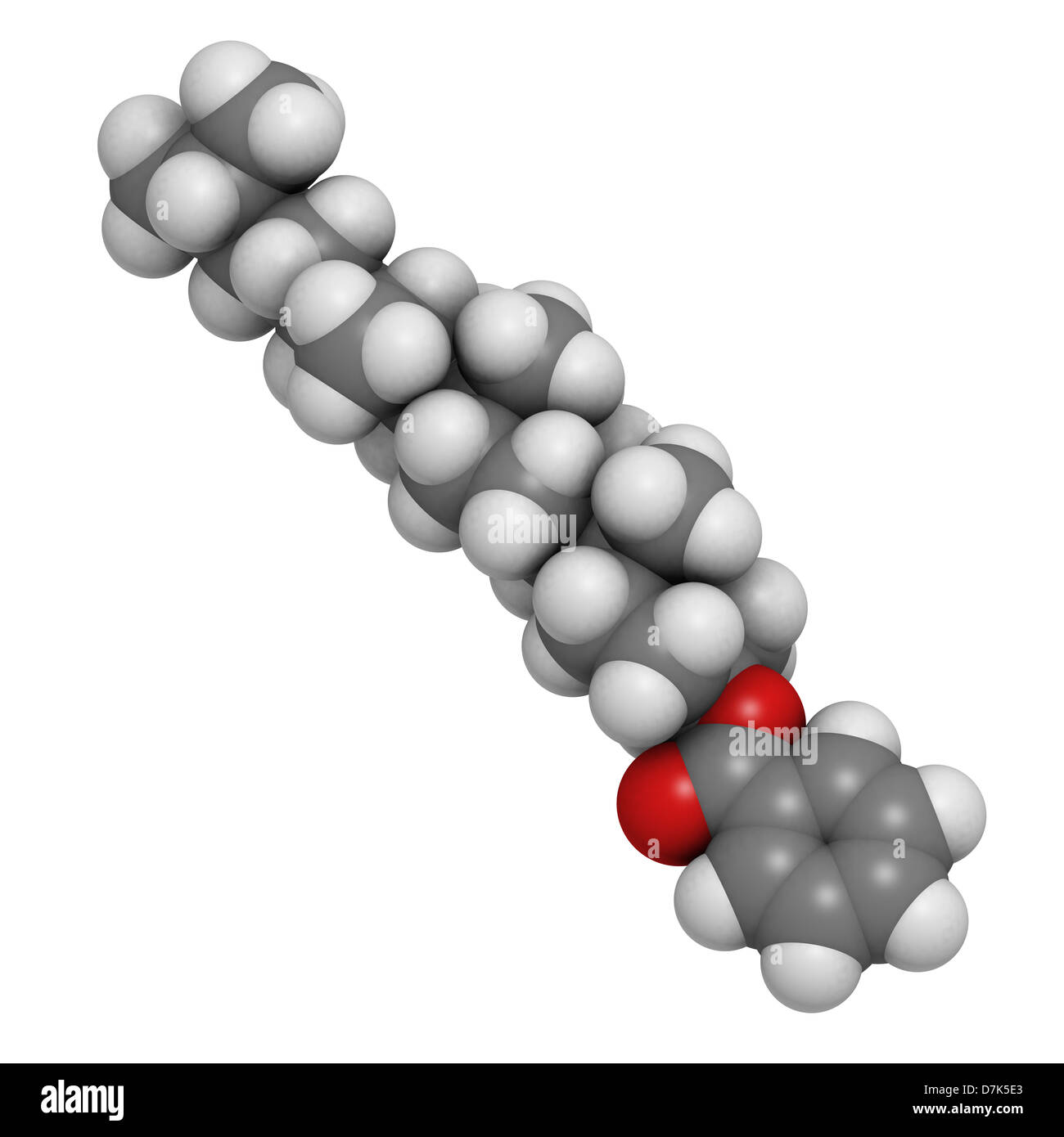 Cholesteryl benzoate liquid crystal molecule, chemical structure. Atoms ...