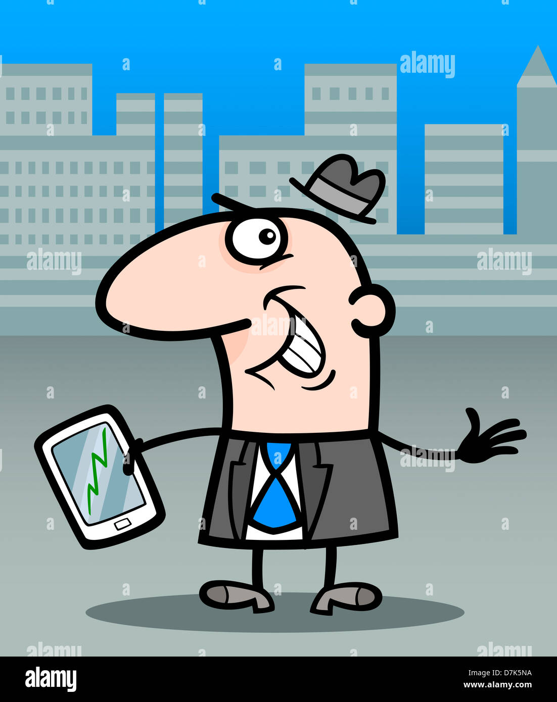 Cartoon Illustration of Happy Man or Businessman with Stock Market ...