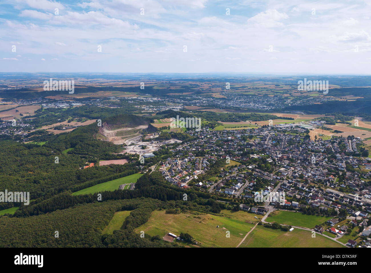 Europe, Germany, Rhineland Palatinate, View of Mendig and basalt lava ...