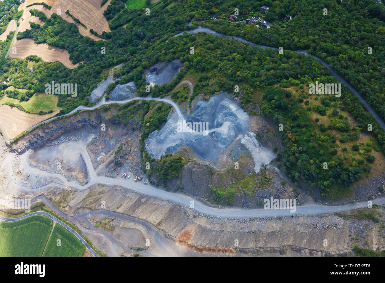 Europe, Germany, Rhineland Palatinate, View of volcanic basalt quarry ...