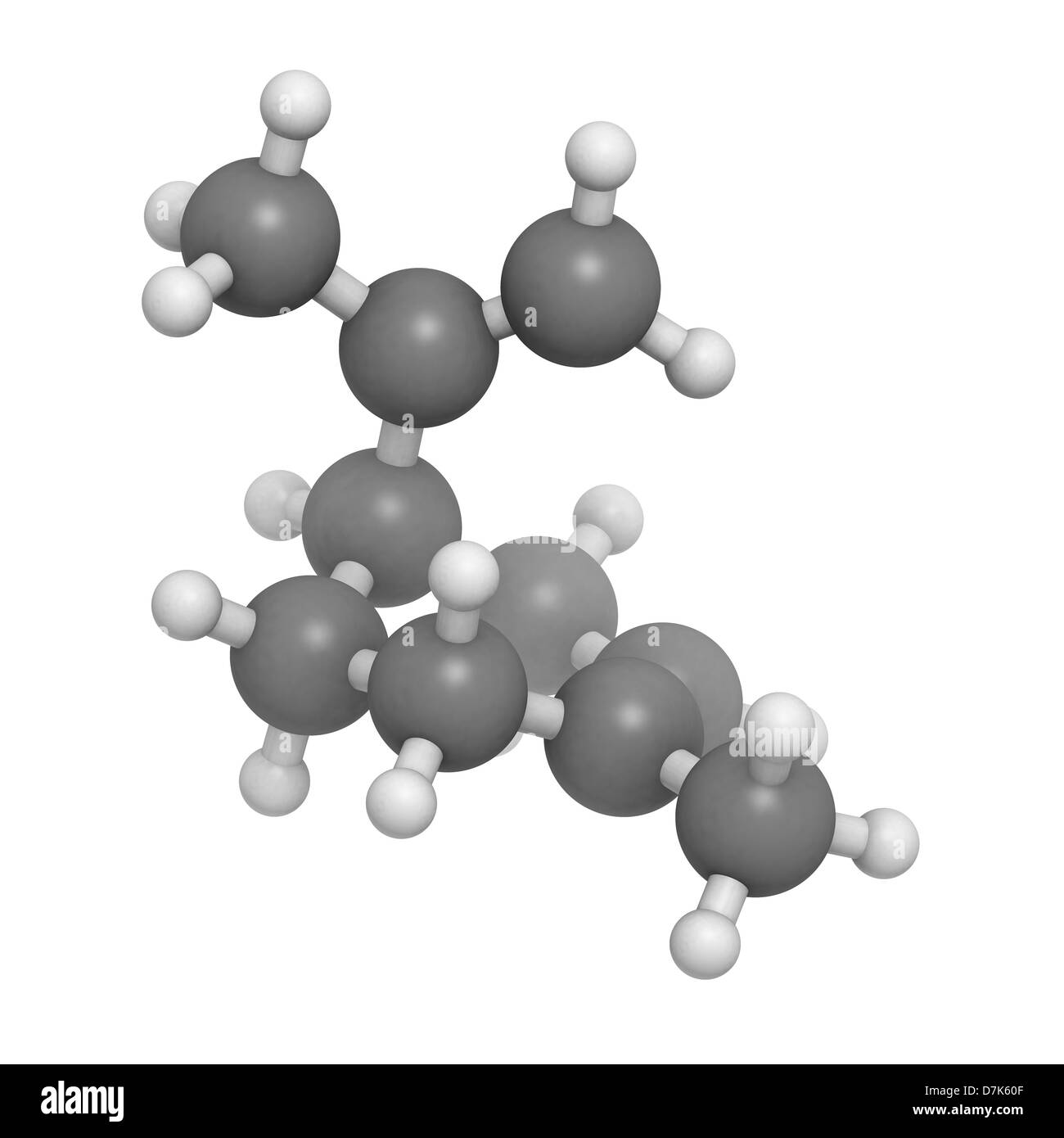 limonene citrus scent molecule, chemical structure. Atoms are ...
