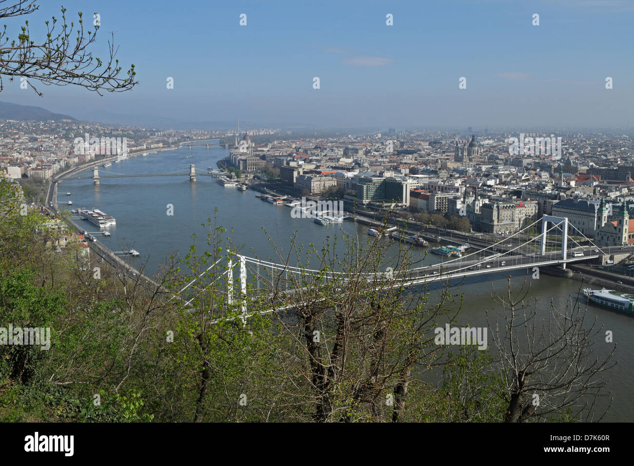 Elizabeth Bridge and Chain Bridge and Margaret Bridge crossing the ...