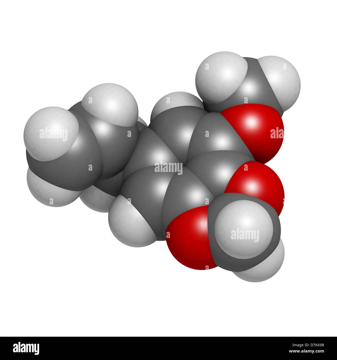 myristicin nutmeg psychoactive component, molecular model. Atoms are ...