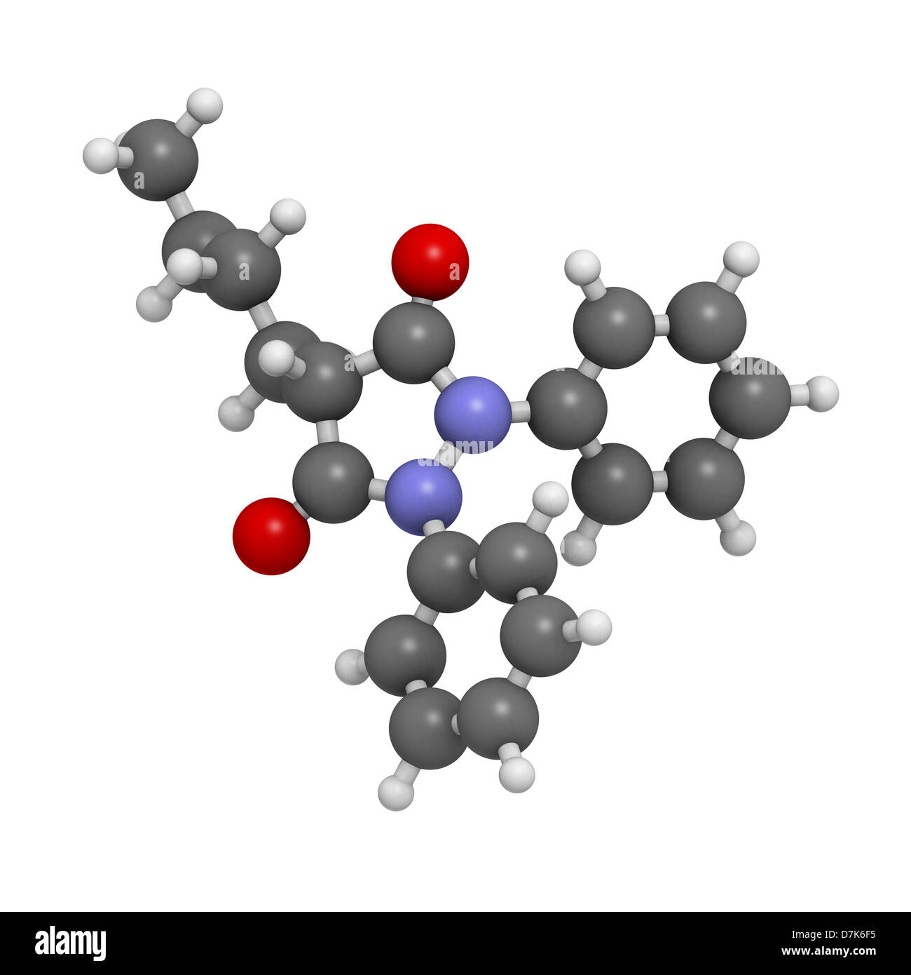 phenylbutazone (bute) horse painkiller, molecular model. Atoms are ...