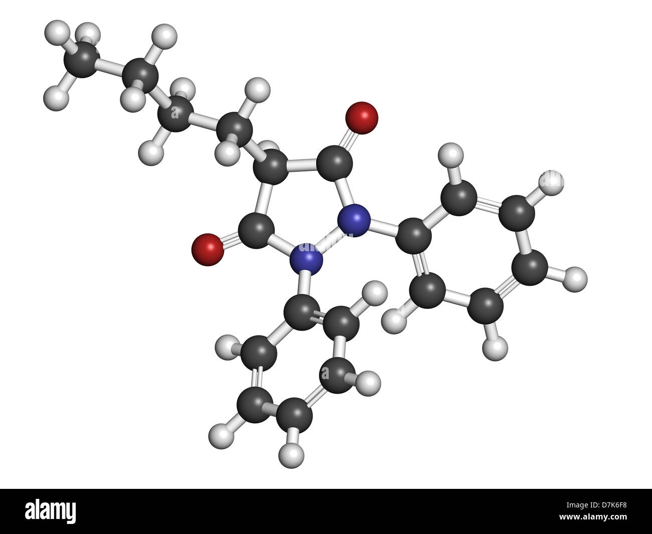 phenylbutazone (bute) horse painkiller, molecular model. Atoms are ...