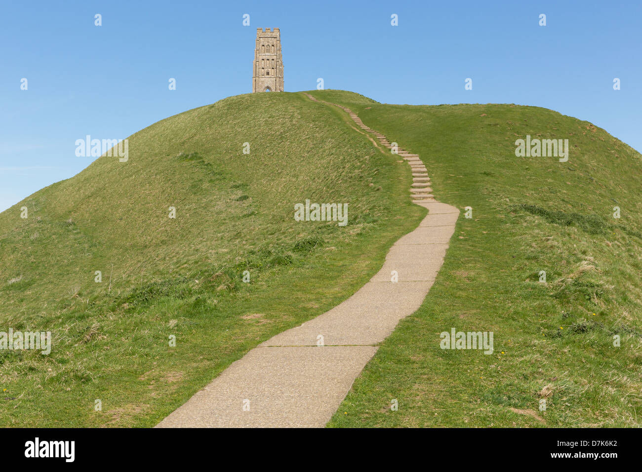 Glastonbury Tor hill Somerset England, which features the roofless St ...