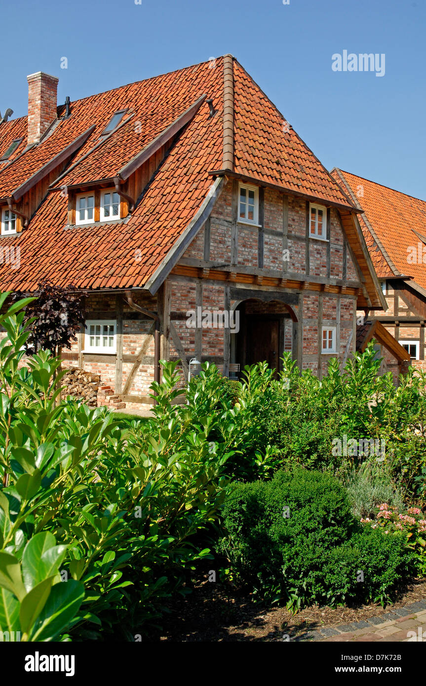 Half-timbered house, farmhouse, Germany, Lower Saxony, Isernhagen Stock ...