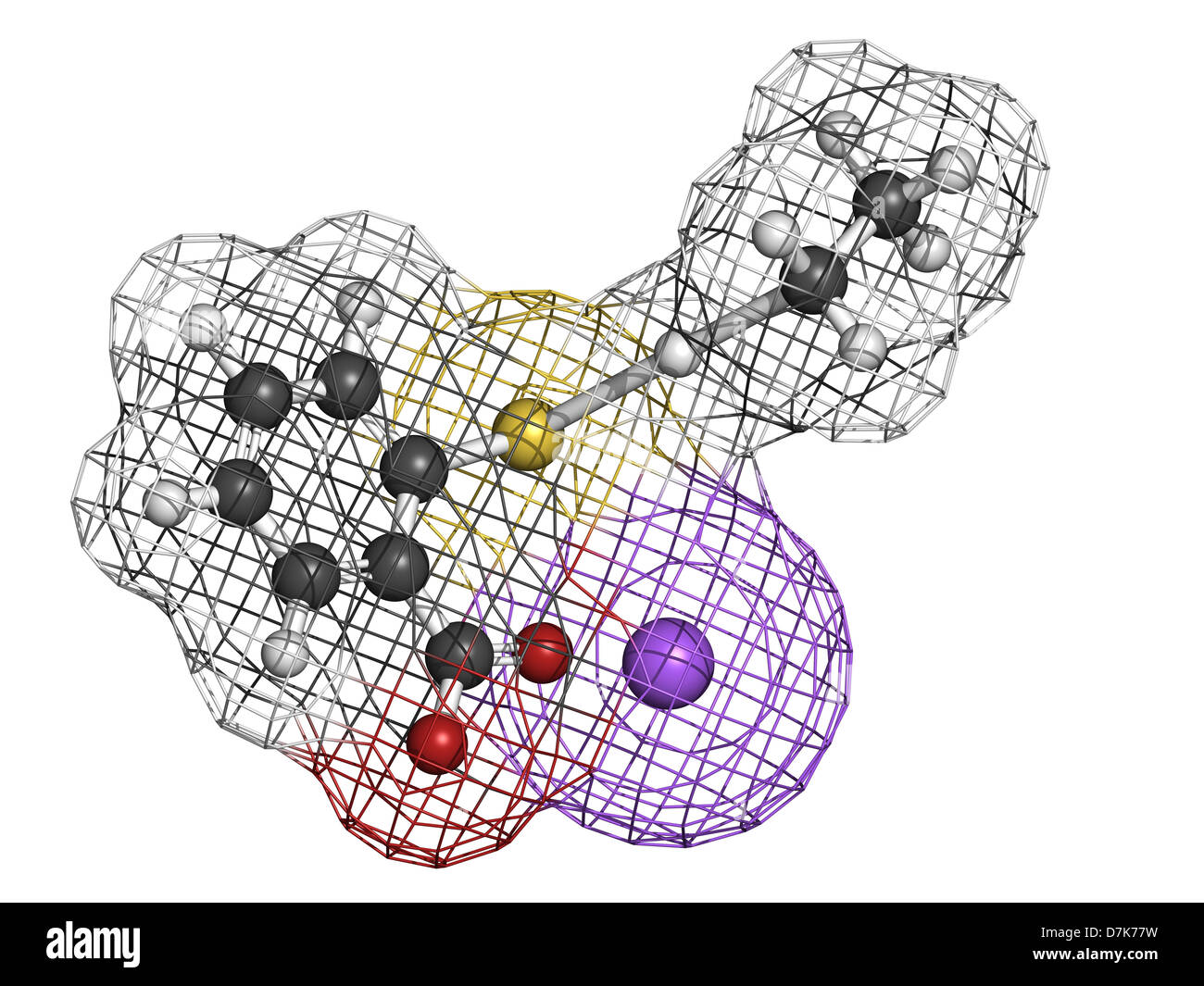Thiomersal (thimerosal) vaccine preservative, molecular model. Atoms ...