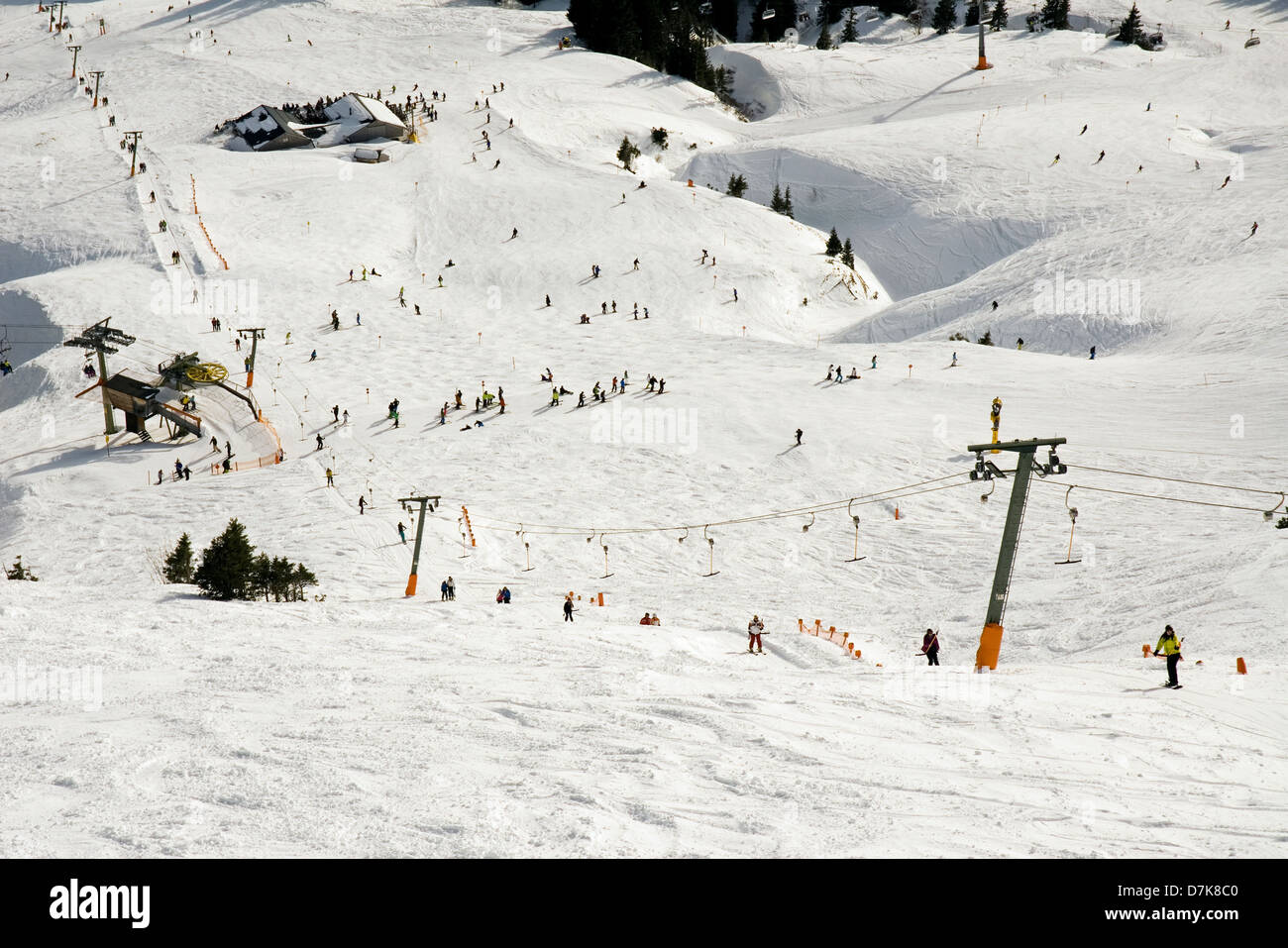 Oberstdorf, Germany, skiers in the ski resort Fellhorn / pulpit wall ...