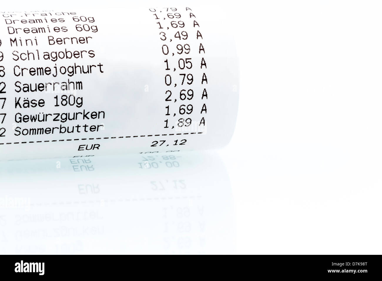 Shopping receipt for groceries in Euro, close up Stock Photo - Alamy