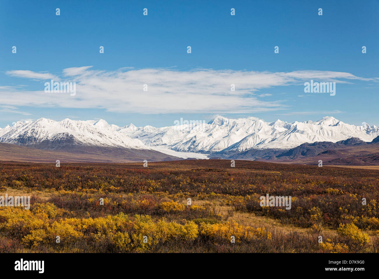 USA, Alaska, Landscape along Denali Highway in autumn with Alaska Range ...
