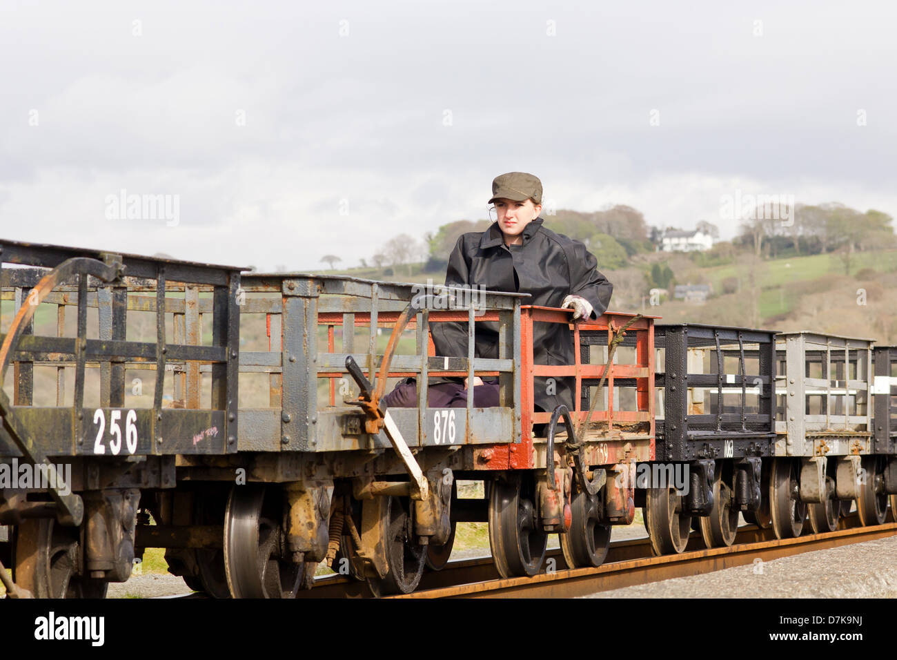 Gravity slate train on the Ffestiniog Railway, Wales Stock Photo - Alamy