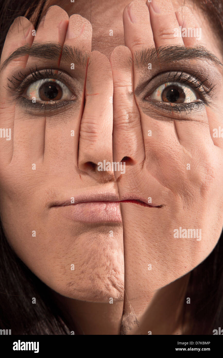 Montage of close up woman face hi-res stock photography and images - Alamy