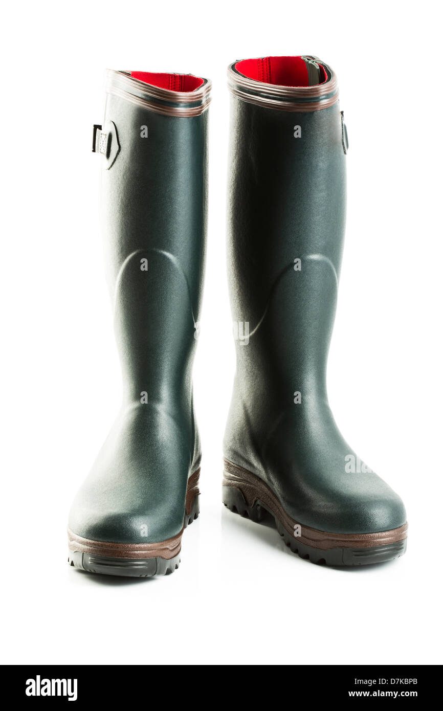 Close up of rubber boots on white background Stock Photo - Alamy