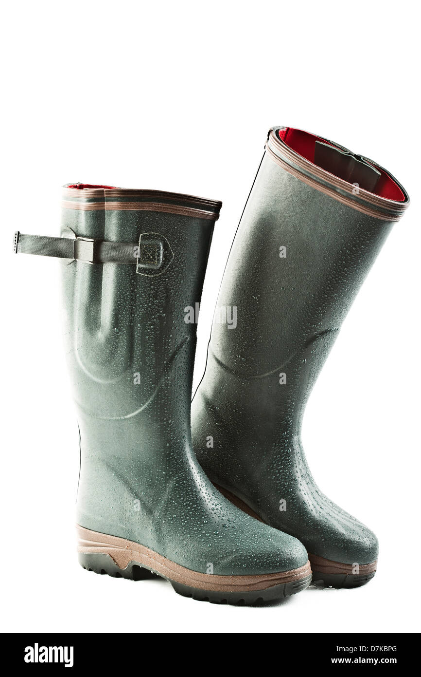 Close up of rubber boots on white background Stock Photo - Alamy