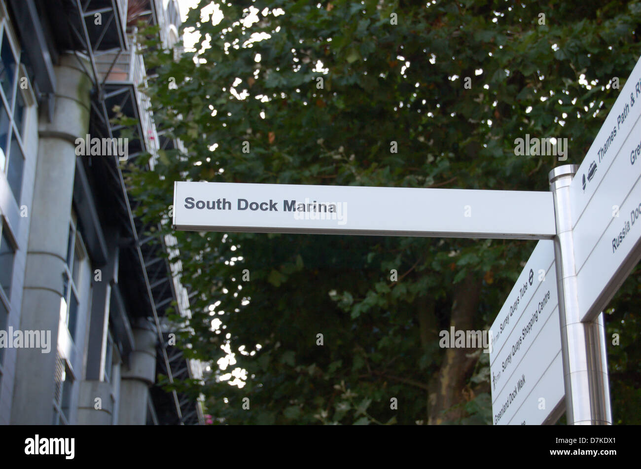 Sign post at South Dock in London, England Stock Photo - Alamy