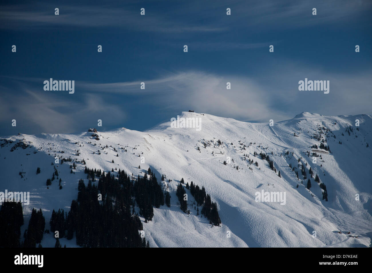 Winter view of the Austrian Alps with blue skies and snow, Kitzbuhel ...
