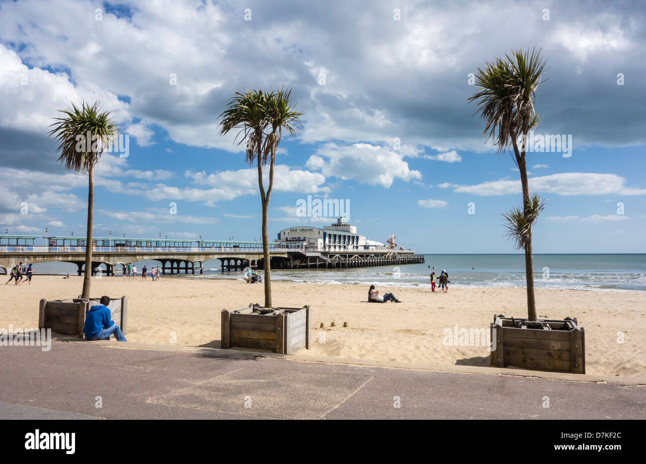 Bournemouth Promenade, West Beach, Palm Trees and Pier, Dorset, England ...