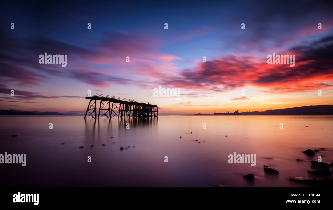 United Kingdom, Scotland, View of sea with pier Stock Photo - Alamy