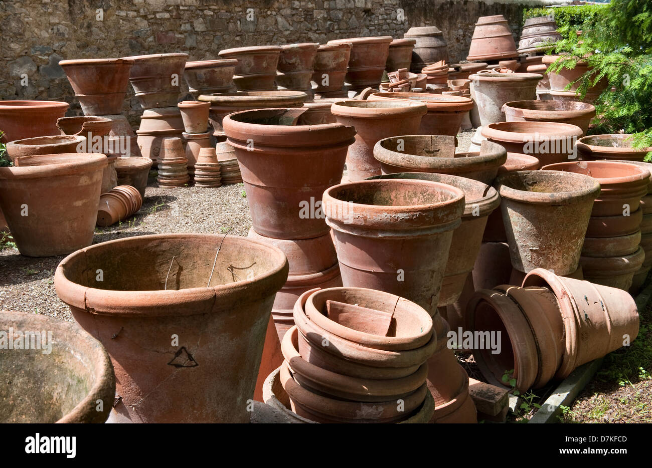 Old terracotta flowerpots in the Botanic Gardens of Florence, Italy ...