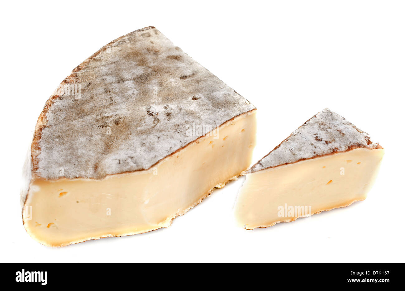 Saint-Nectaire cheese in front of white background Stock Photo - Alamy