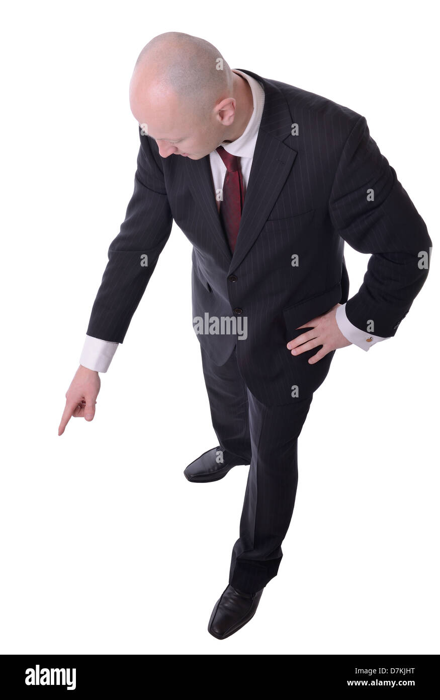 businessman pointing downwards to copy space isolated on white Stock ...