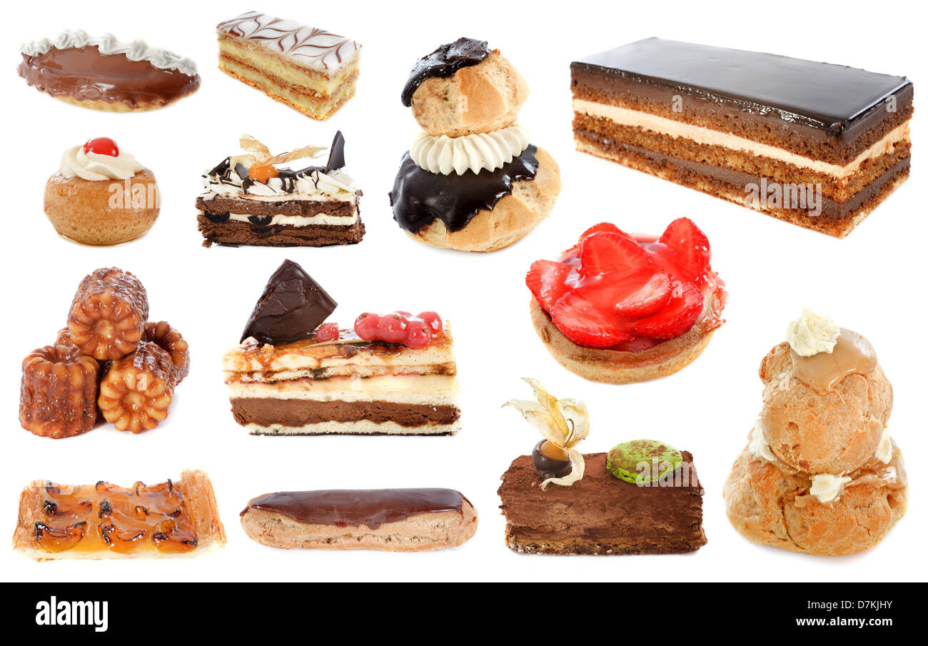 group of cakes in front of white background Stock Photo - Alamy