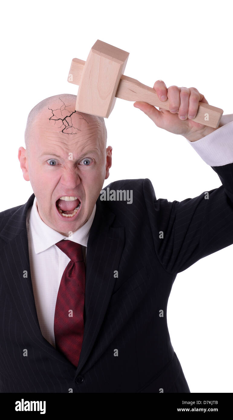 businessman under pressure smashing head isolated on white Stock Photo ...