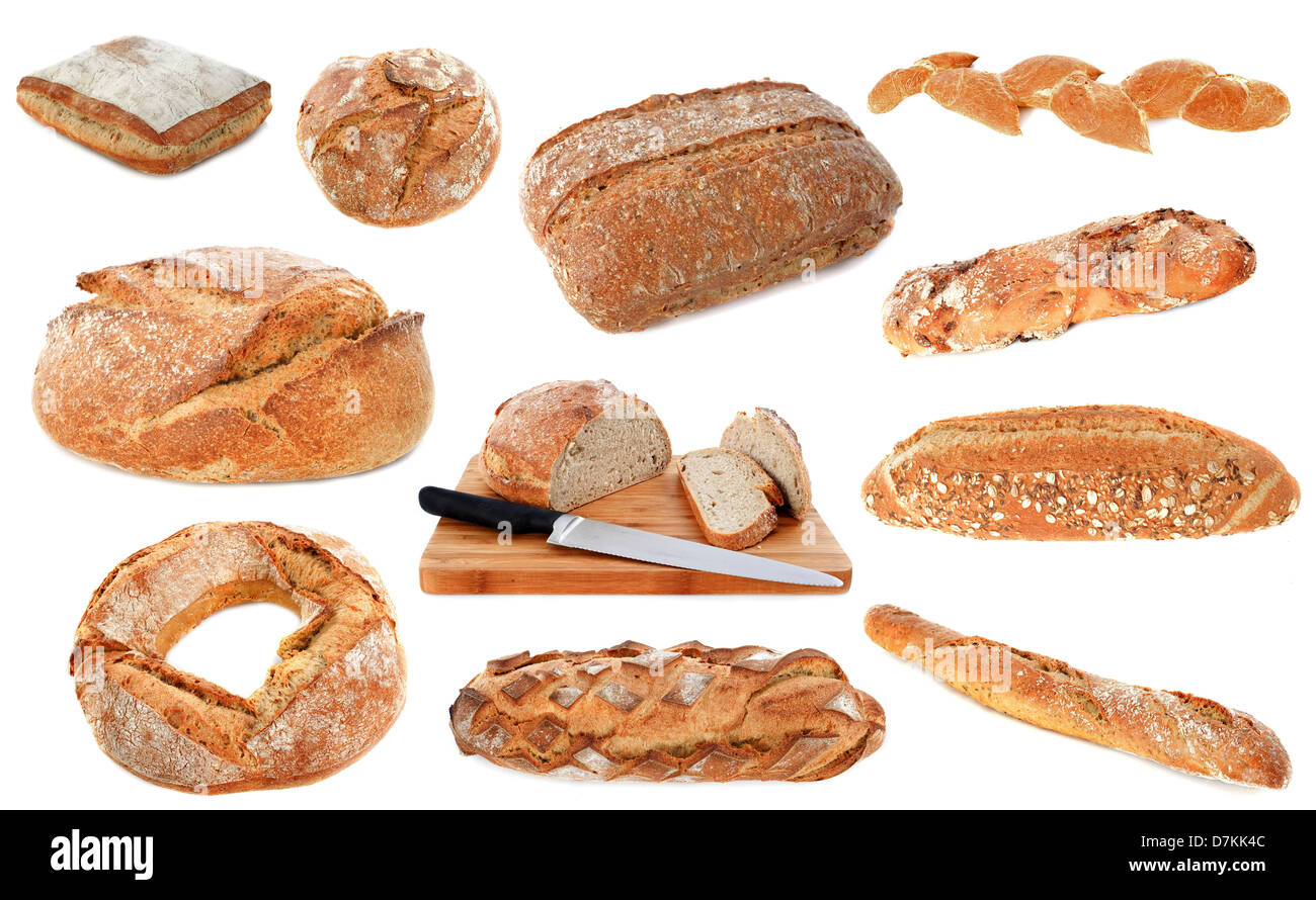 loaf of breads in front of white background Stock Photo - Alamy
