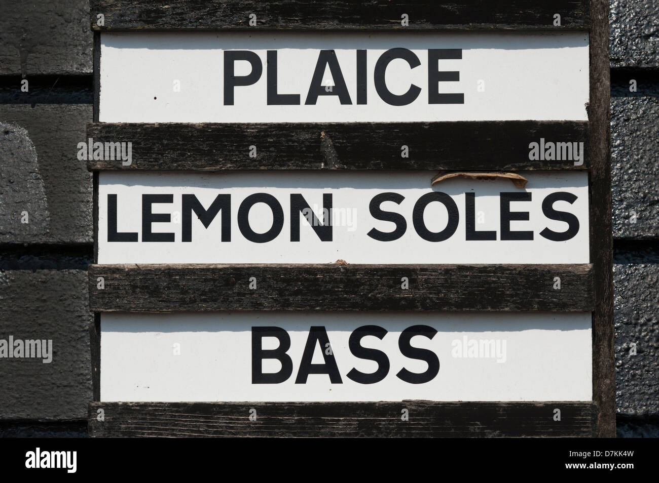 Fish for sale signs and boards outside a fish shop at Southwold Suffolk ...