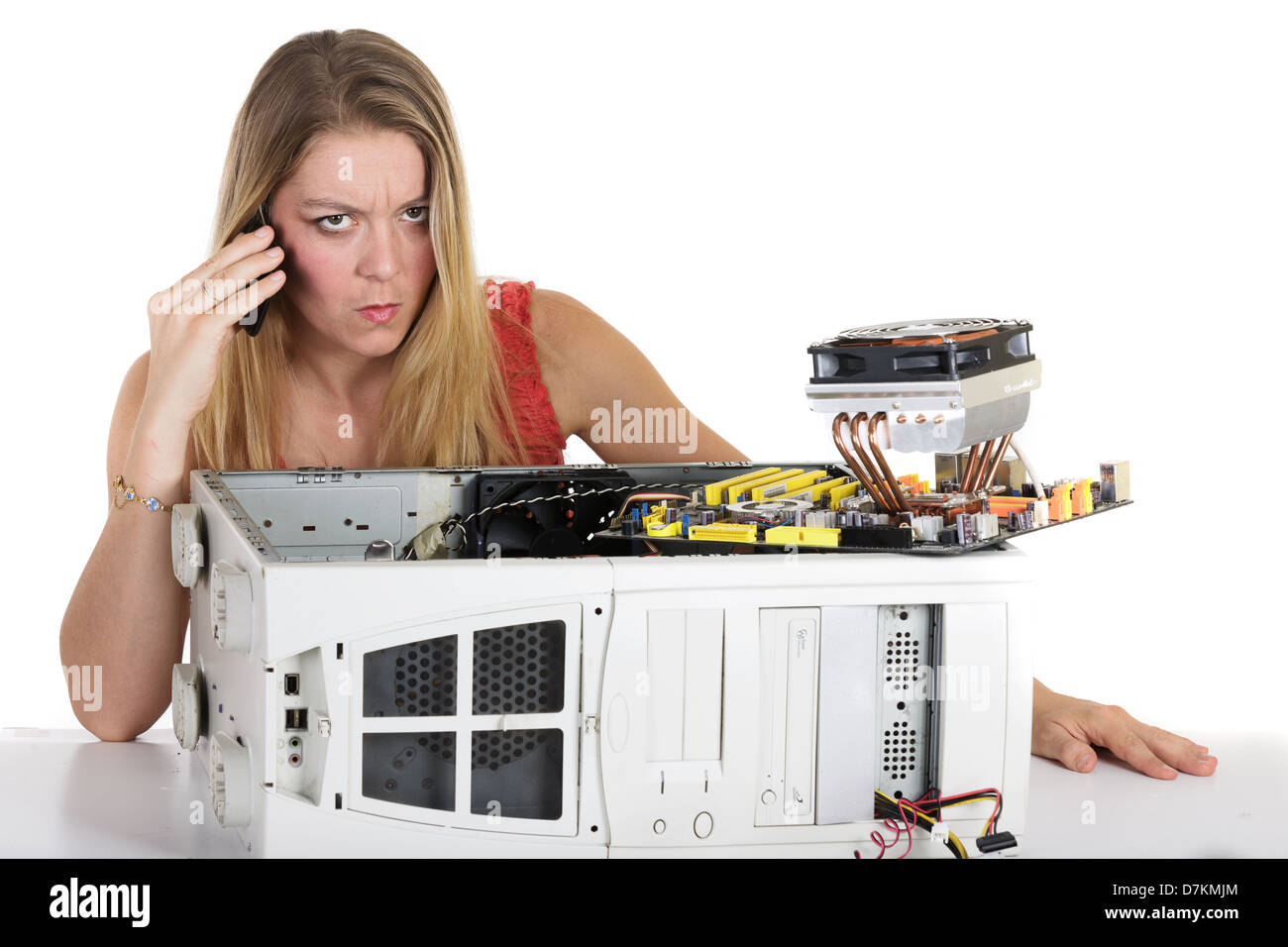Woman girl computer cables hi-res stock photography and images - Alamy