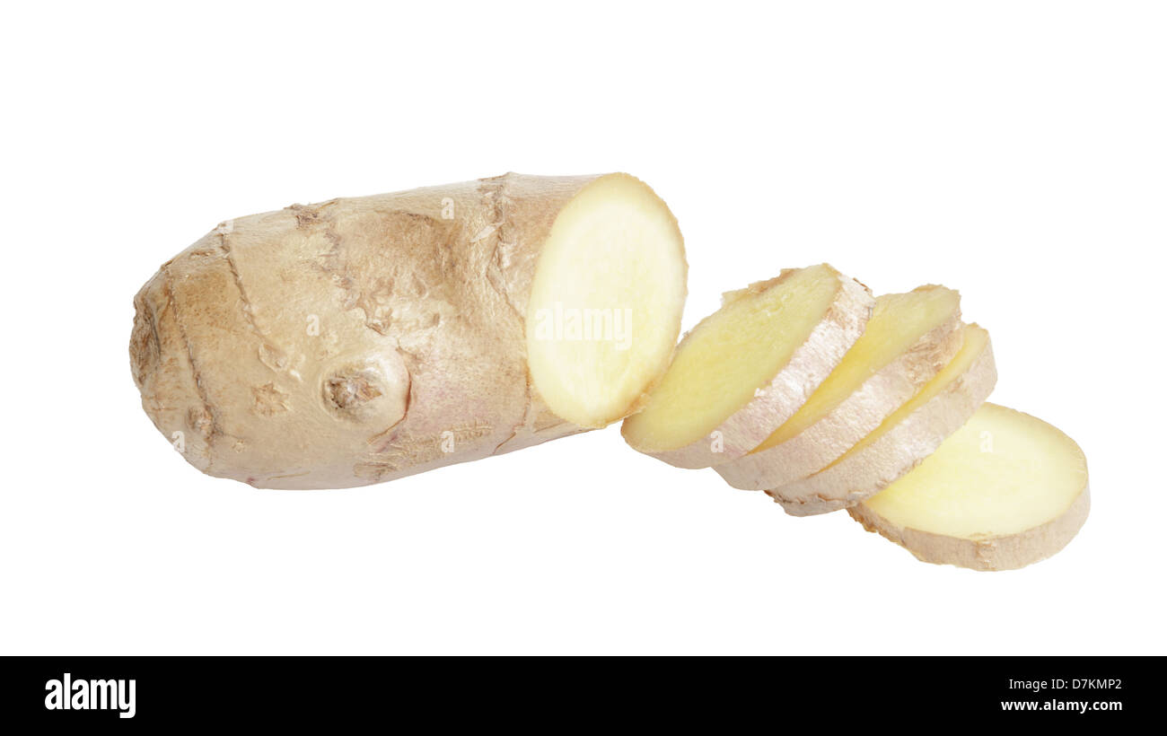 sliced ginger root, isolated on white background Stock Photo - Alamy