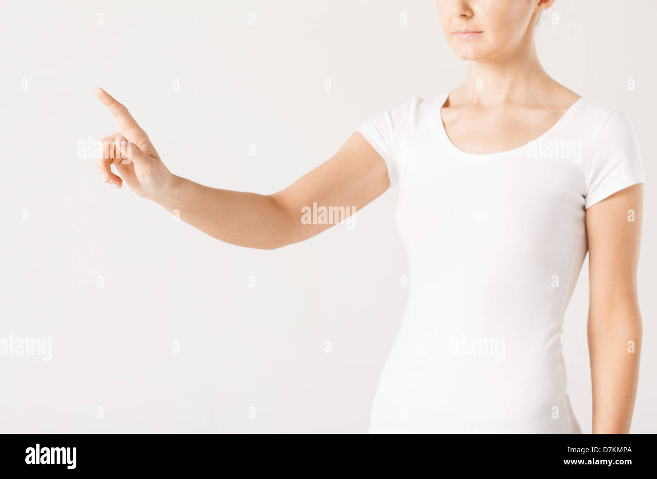 woman with finger up Stock Photo - Alamy