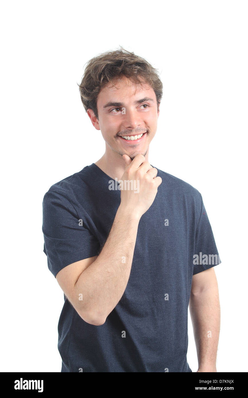 Happy man smiling and thinking isolated on a white background Stock ...