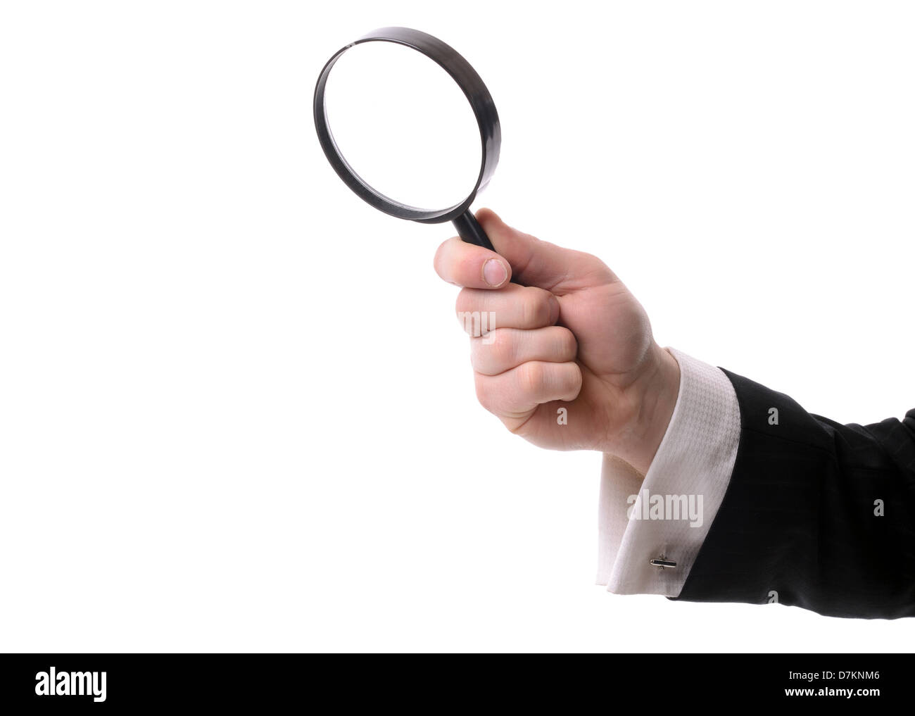 Hand holding a magnifying glass isolated on white Stock Photo - Alamy