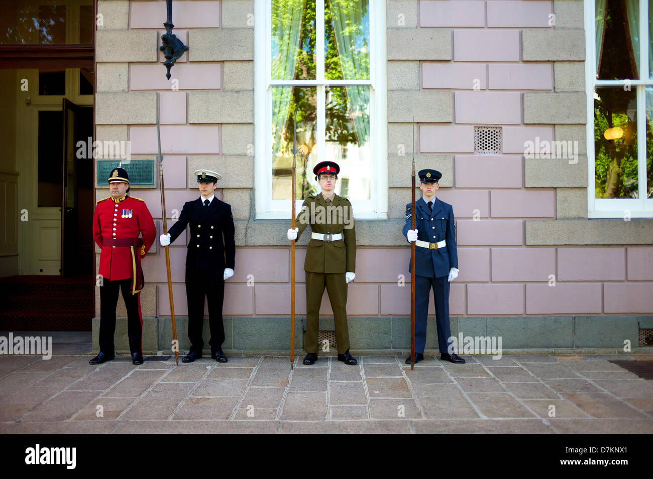 Military personnel standing on parade during the Liberation day ...