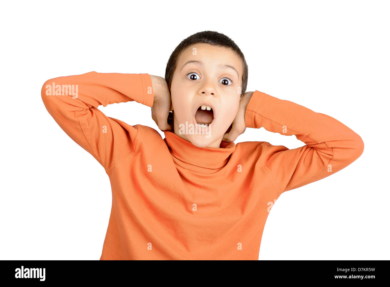 Young boy screaming isolated in white Stock Photo - Alamy