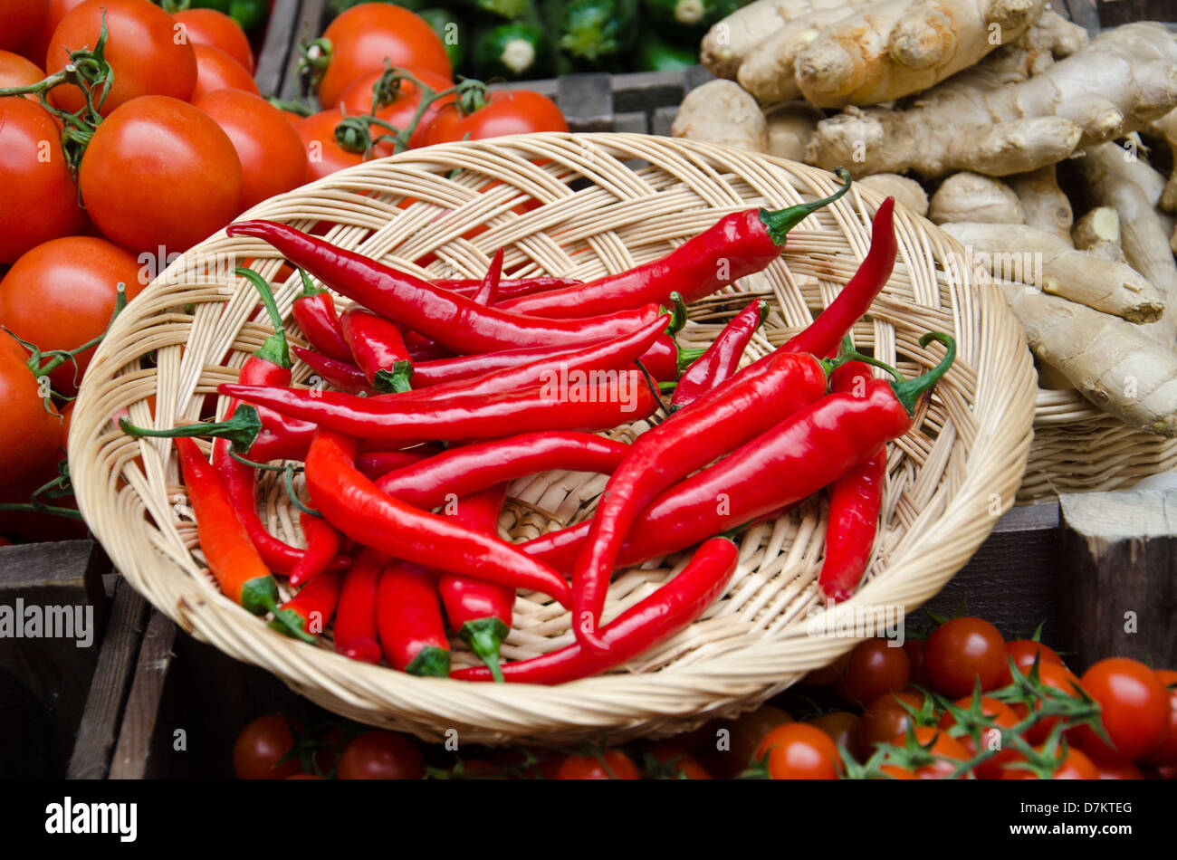 Chilli pepper in a basket Stock Photo - Alamy