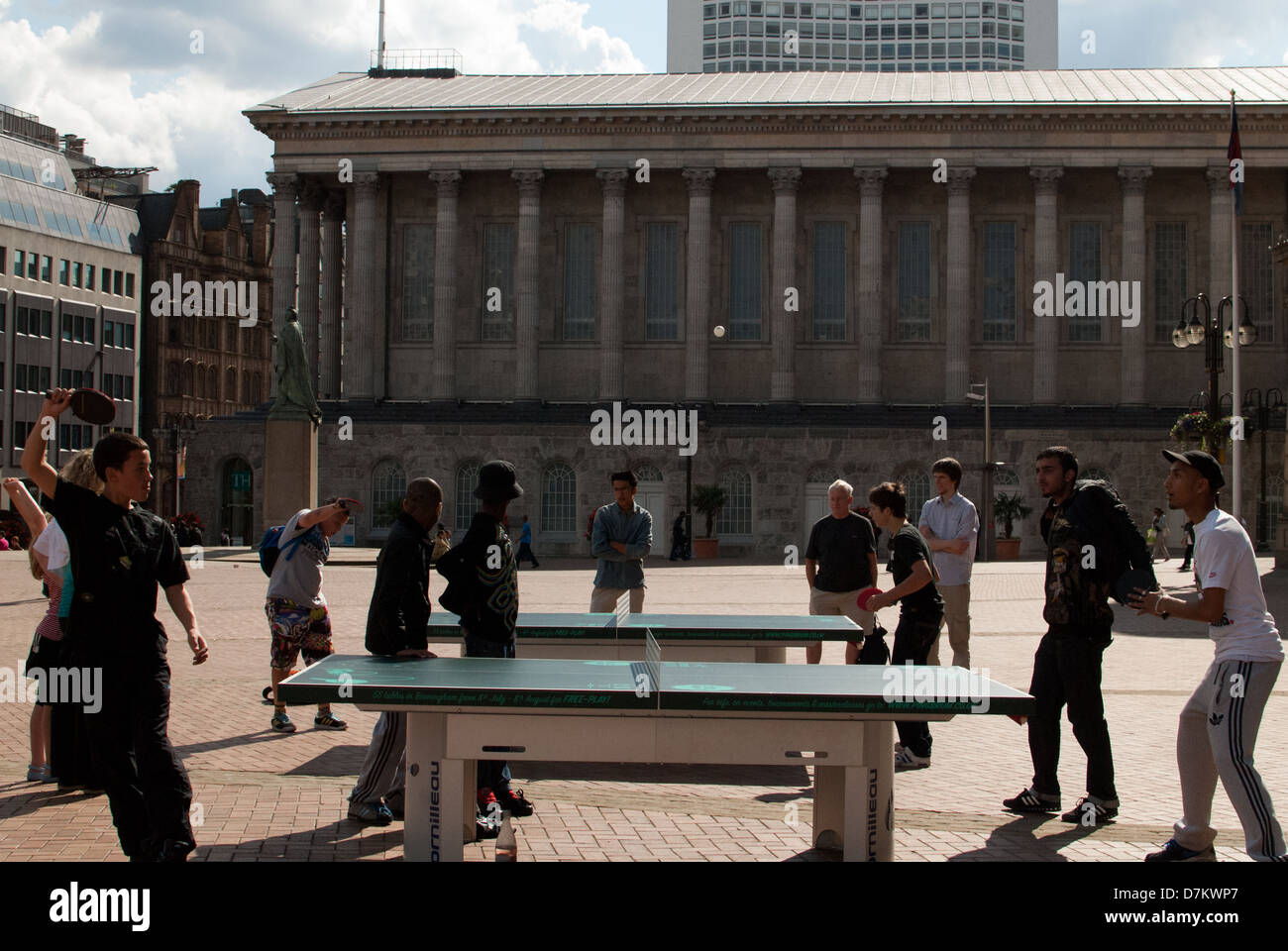 People playing open air ping-pong in Chamberlain Square, Birmingham ...