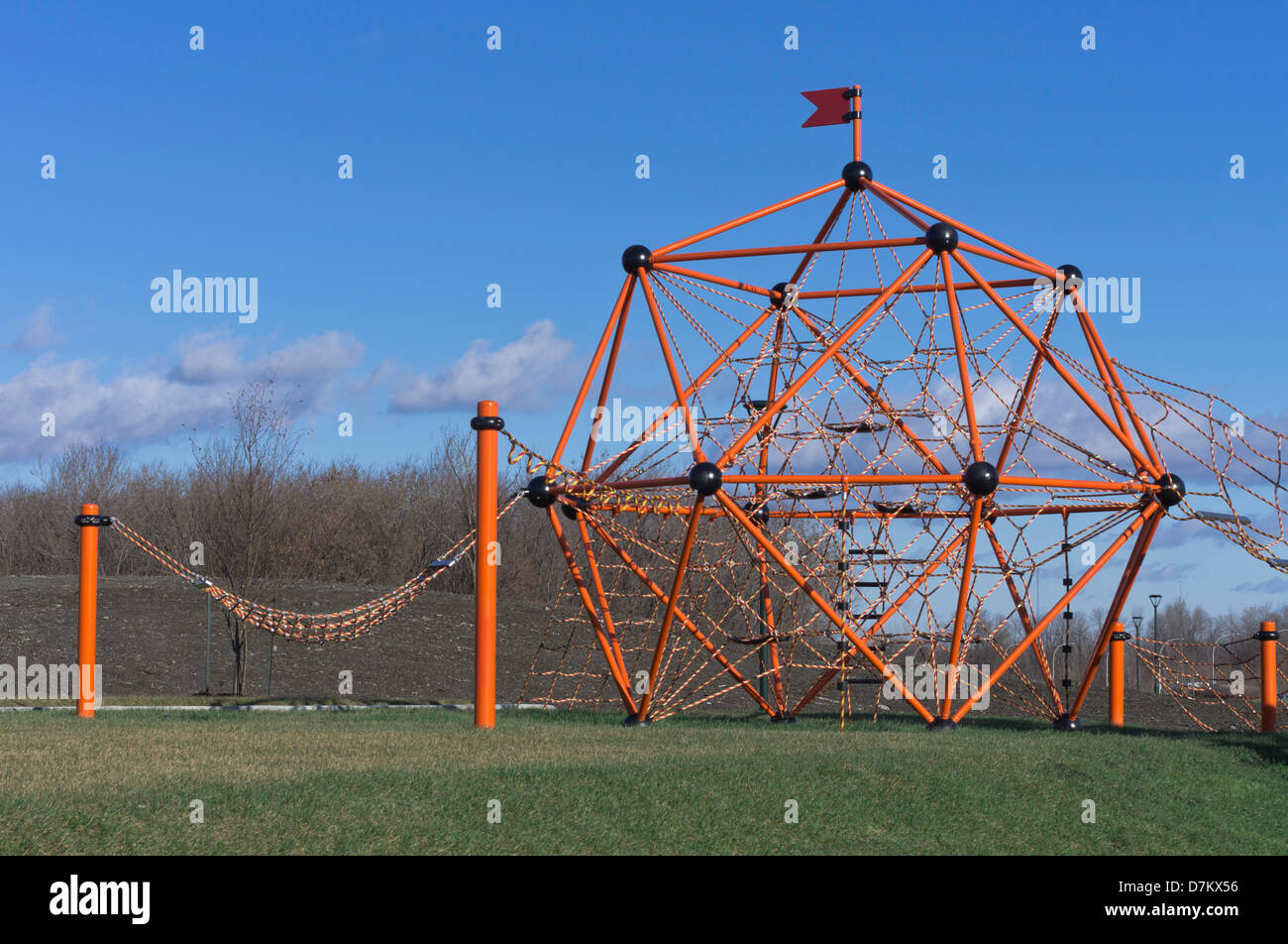 Outdoor children climbing rope structure against blue sky Stock Photo ...