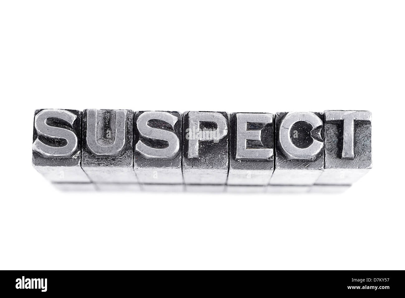Suspect sign, antique metal letter type Stock Photo - Alamy