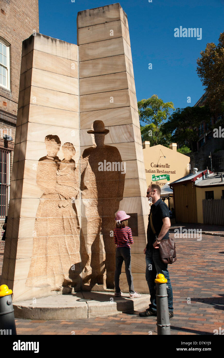 Sandstone relief sculpture of settlers in The Rocks, Sydney Stock Photo ...