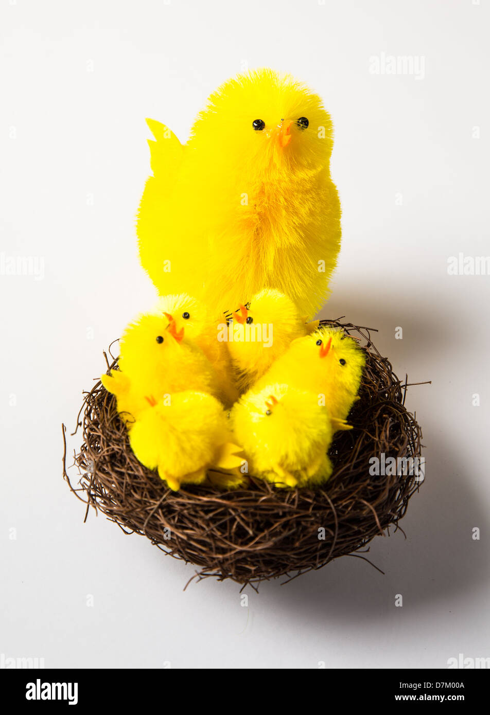 A number of Easter Chick's in a bird's nest with a large chick in ...