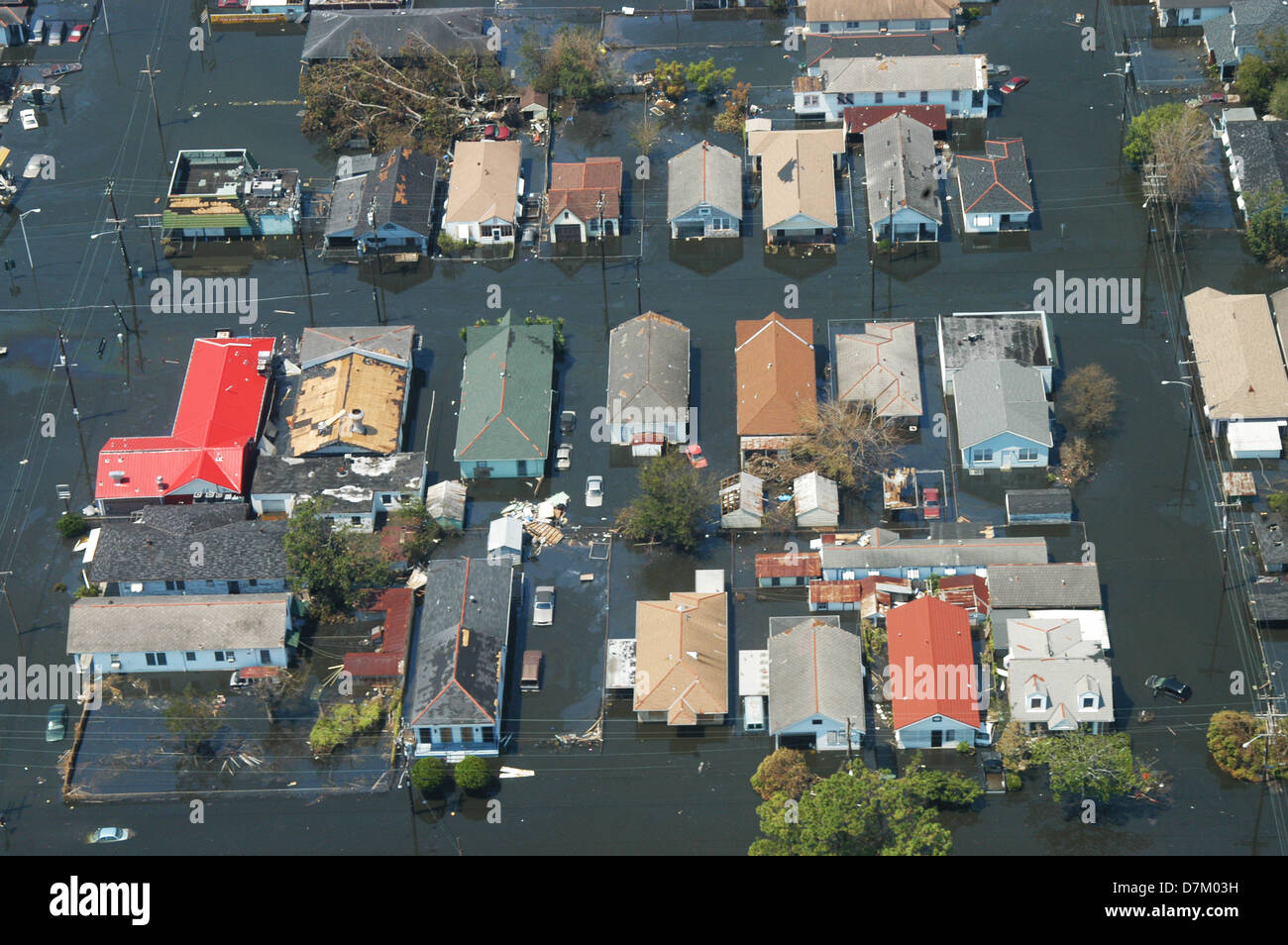 Aerial view of massive flooding and destruction in the aftermath of ...