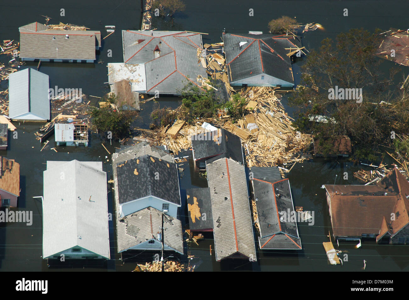 Aerial view of massive flooding and destruction in the aftermath of ...