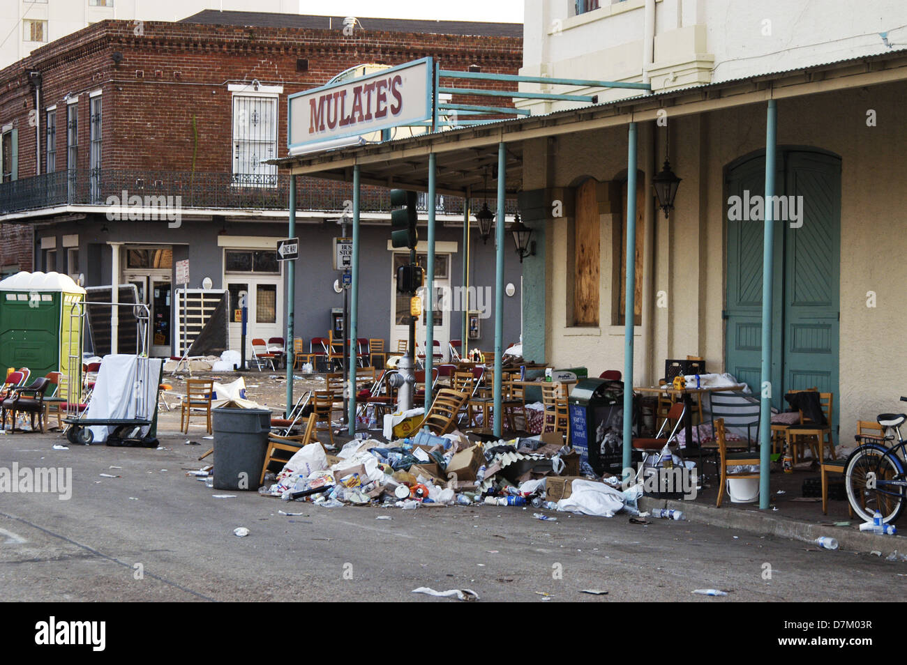 Streets filled with trash near the convention center in the aftermath ...