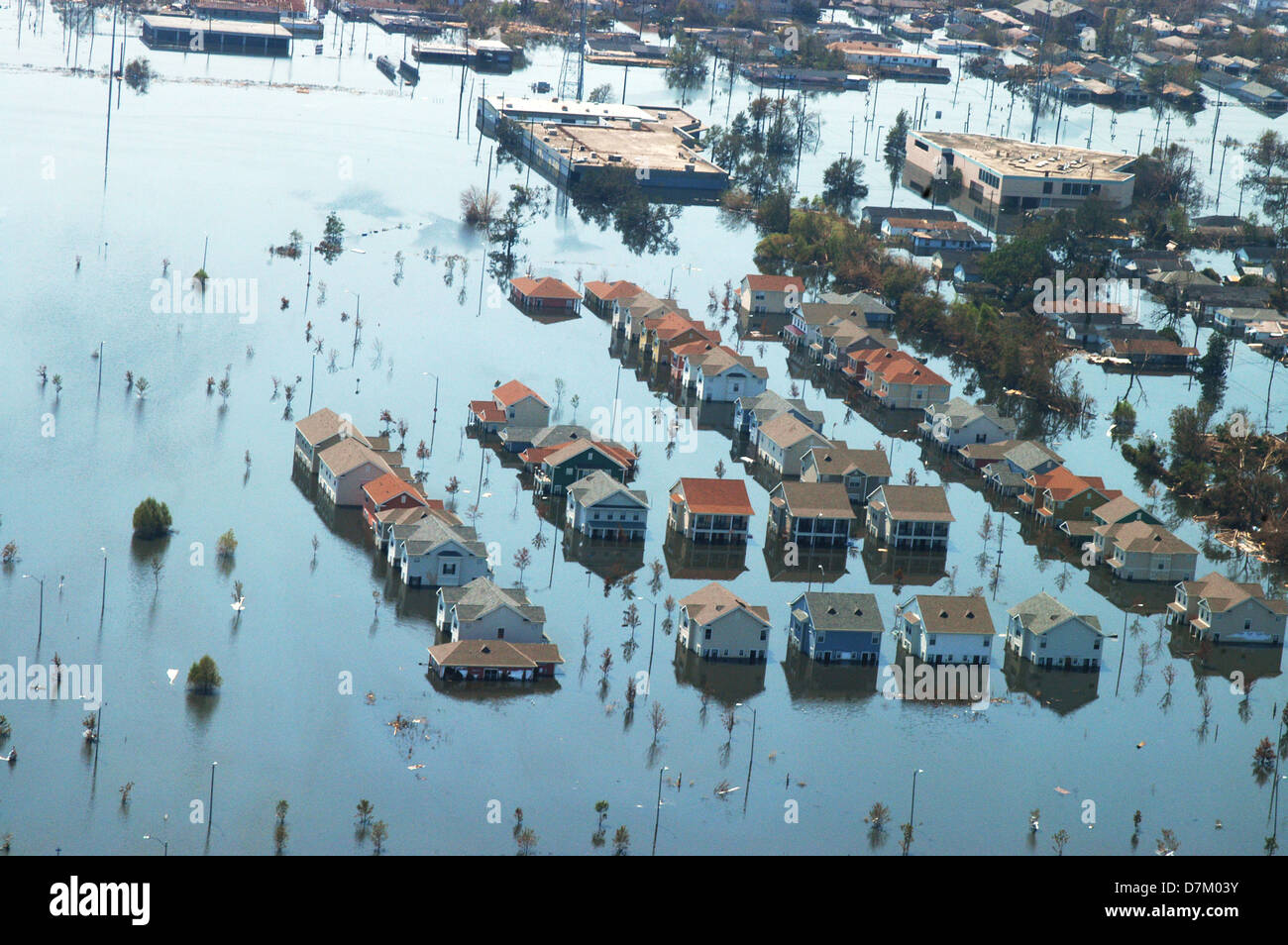 Aerial view of massive flooding and destruction in the aftermath of ...