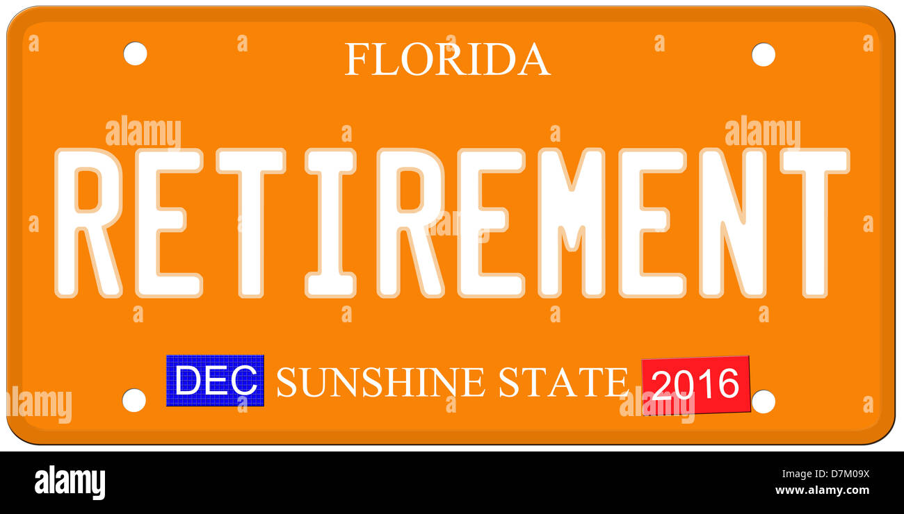 An imitation Florida license plate with December 2016 stickers and ...