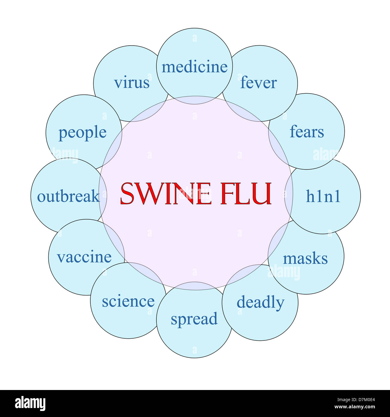 Swine Flu concept circular diagram in pink and blue with great terms ...