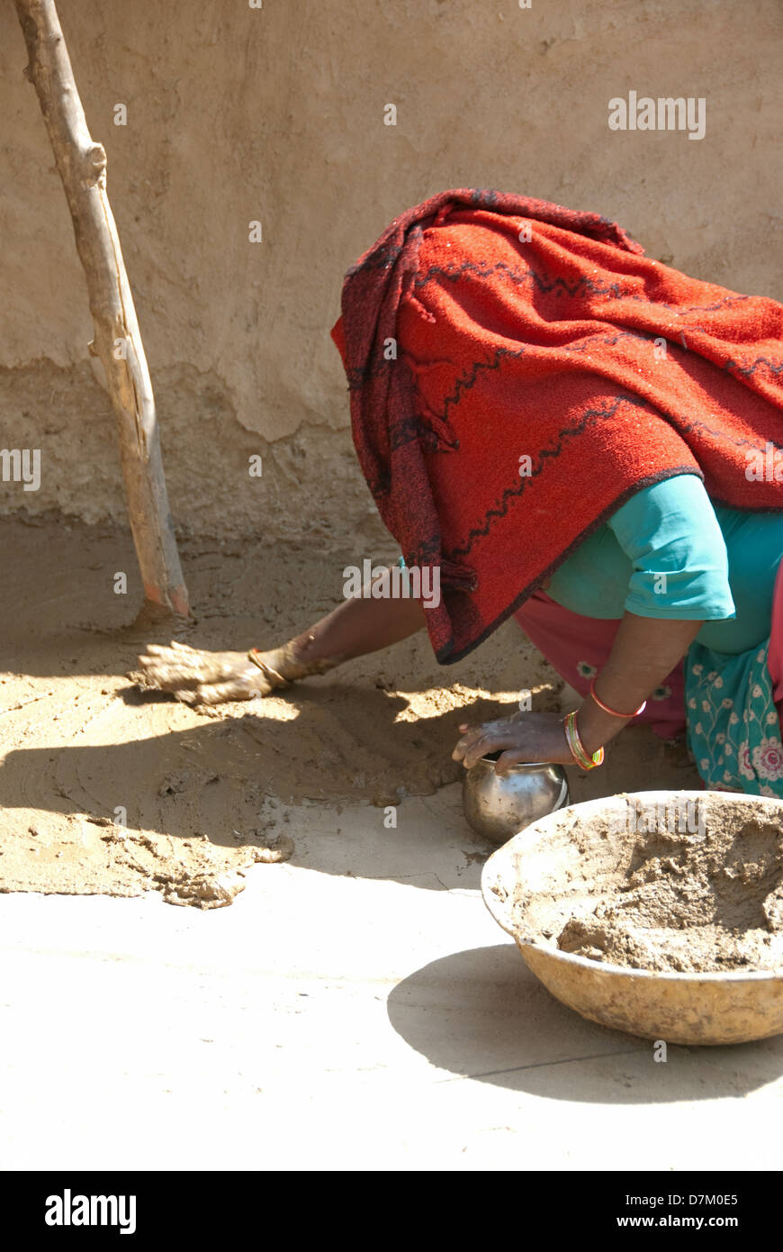 Lady spreads buffalo dung mixed with water to create a new courtyard ...